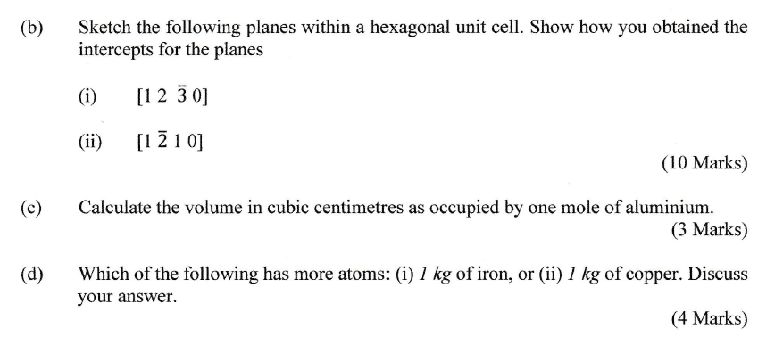 Solved (b) Sketch the following planes within a hexagonal | Chegg.com