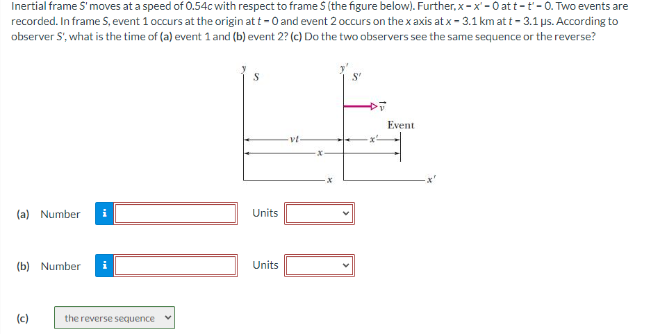 Solved Inertial frame S'moves at a speed of 0.54c with | Chegg.com