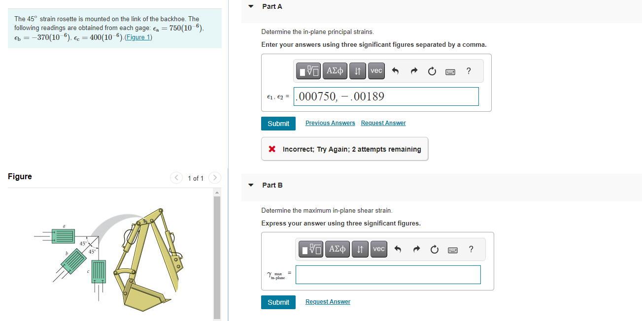 Solved The 45∘ strain rosette is mounted on the link of the | Chegg.com