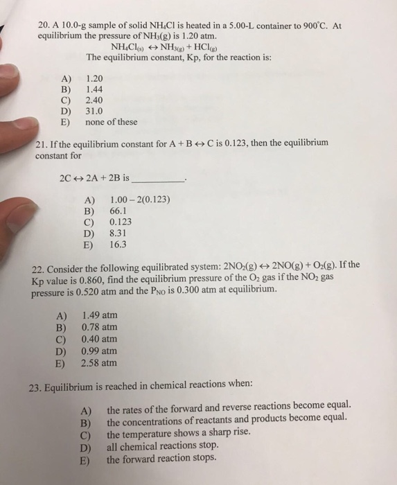 Solved 20. A 10.0-g sample of solid NHCl is heated in a | Chegg.com