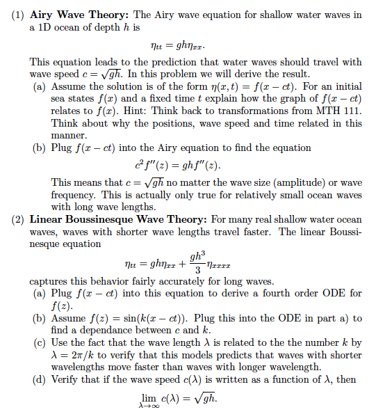 manner. (1) Airy Wave Theory: The Airy wave equation | Chegg.com
