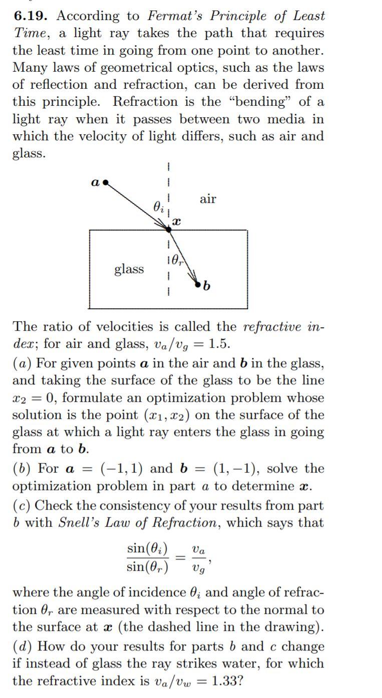 Solved 6.19. According to Fermat's Principle of Least Time, | Chegg.com