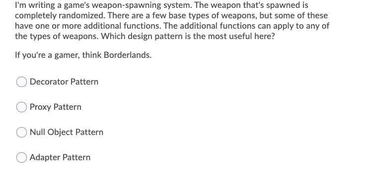 Solved I'm writing a game's weapon-spawning system. The | Chegg.com