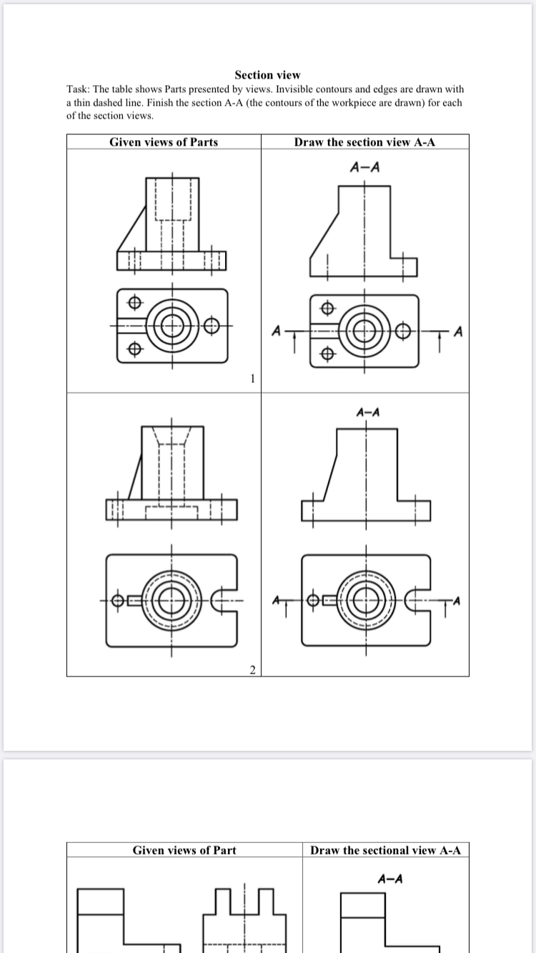 Solved Finish the section view A-A (the contours of the | Chegg.com