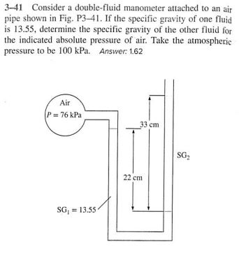 Solved 3-41 Consider a double-fluid manometer attached to an | Chegg.com