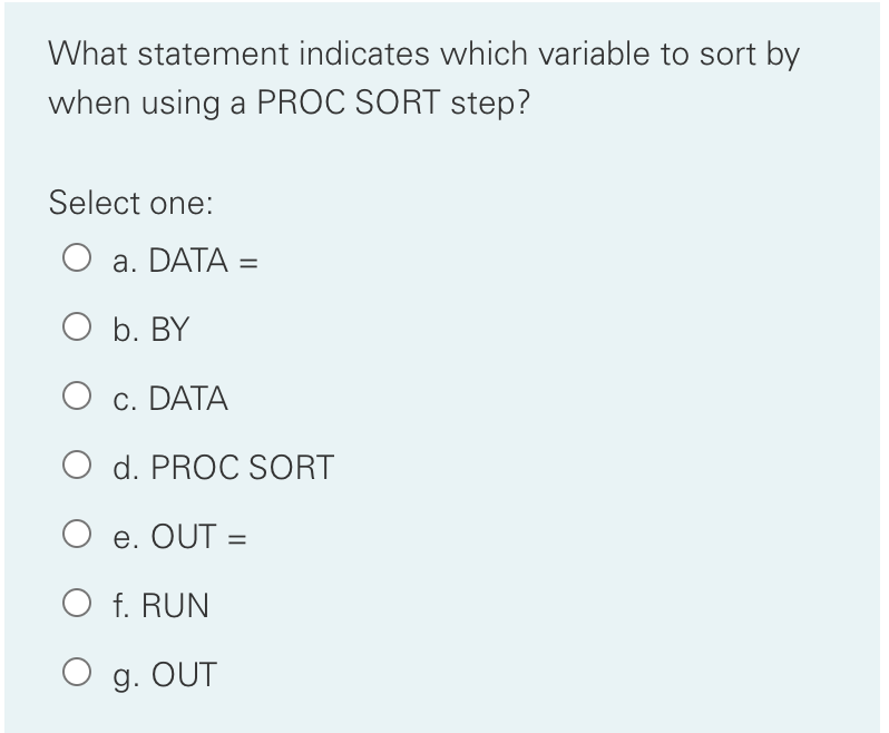 Solved What Statement Indicates Which Variable To Sort By 3812