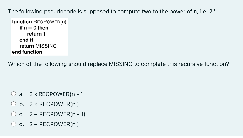 Solved The following pseudocode is supposed to compute two | Chegg.com