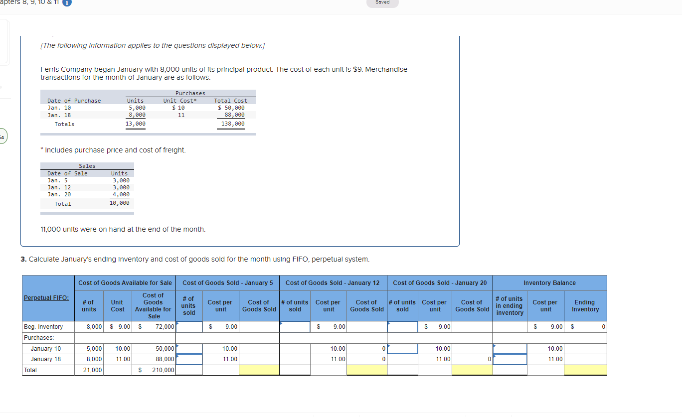 Solved apters 8, 9, 10 & 11 Saved [The following information | Chegg.com