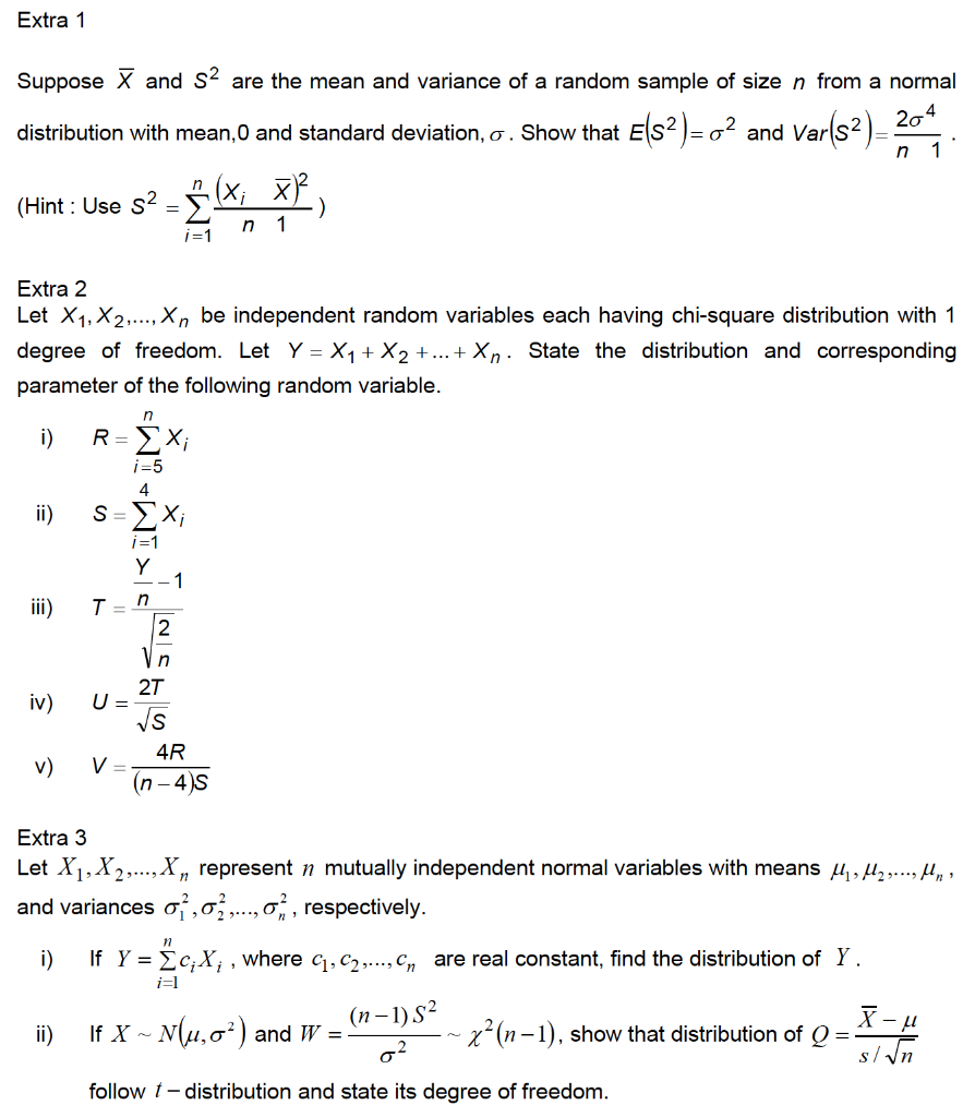 Solved Extra 1 Suppose X and Sa are the mean and variance of | Chegg.com Solved Extra 1 Suppose X and Sa are the mean and variance of | Chegg.com