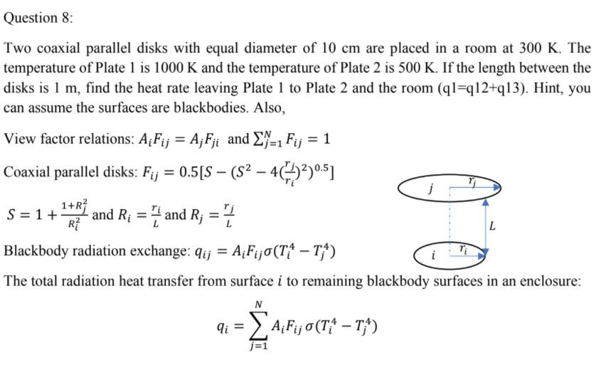 Solved Question 8: Two coaxial parallel disks with equal | Chegg.com