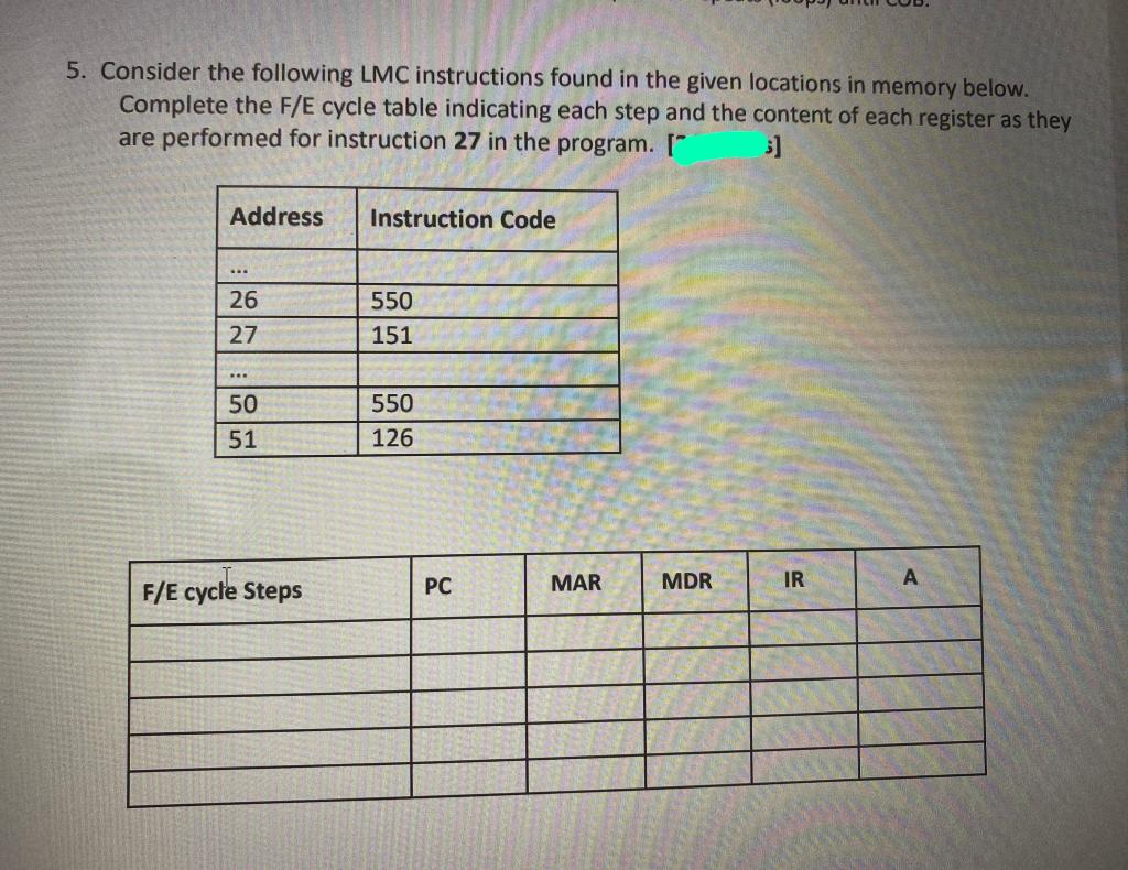 Solved 5. Consider the following LMC instructions found in | Chegg.com