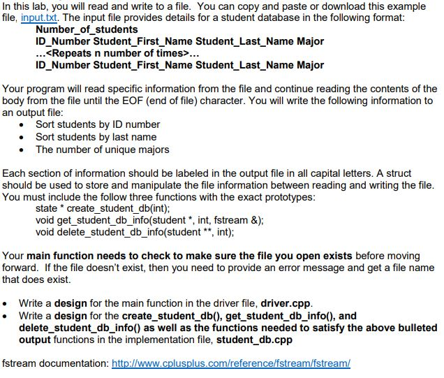 In this lab, you will read and write to a file. You | Chegg.com