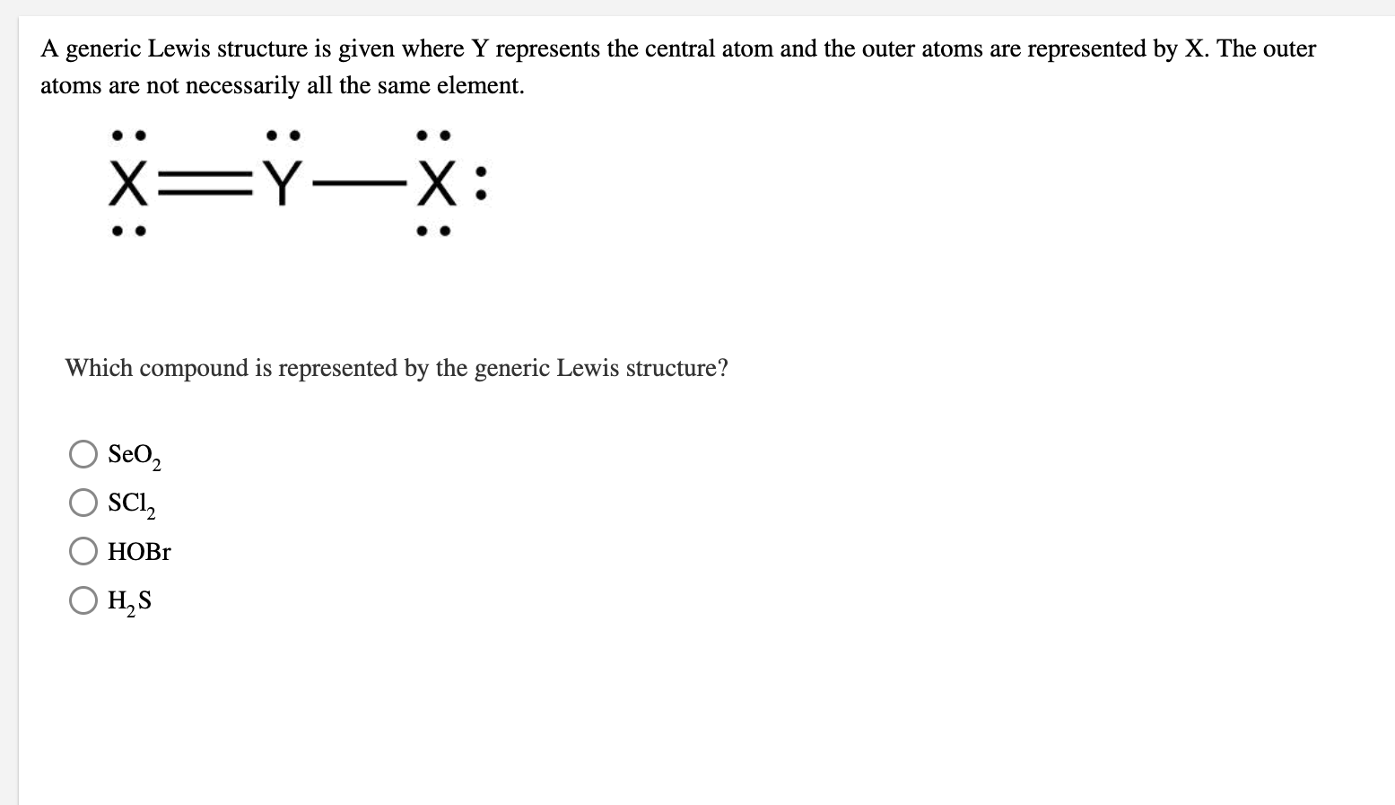 Solved A generic Lewis structure is given where Y represents | Chegg.com