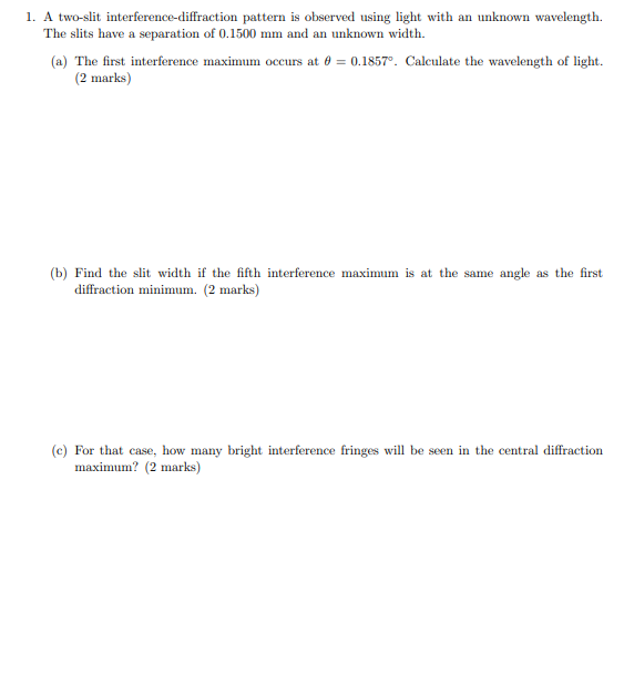 Solved A Two Slit Interference Diffraction Pattern Is