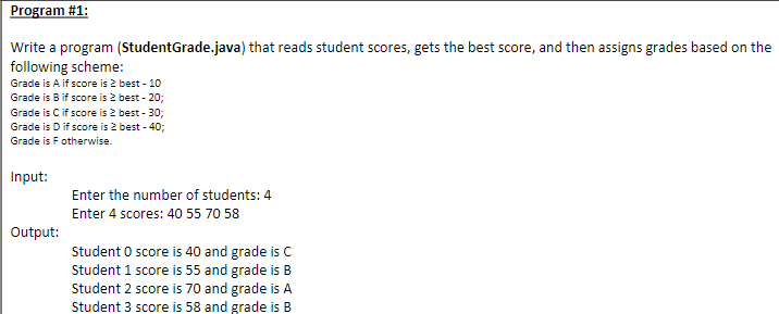 Solved Program #1: Write a program (StudentGrade.java) that | Chegg.com