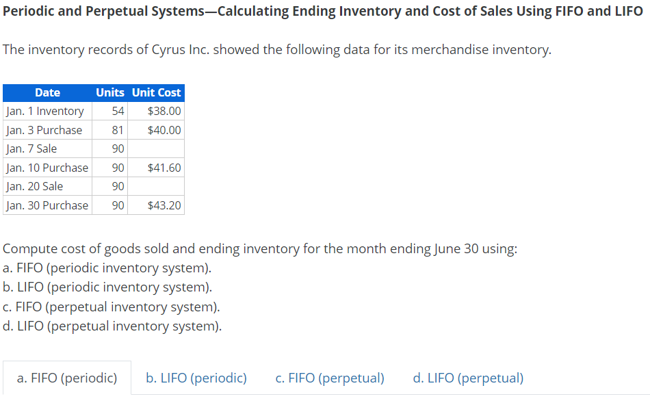 Solved Periodic and Perpetual Systems-Calculating Ending | Chegg.com