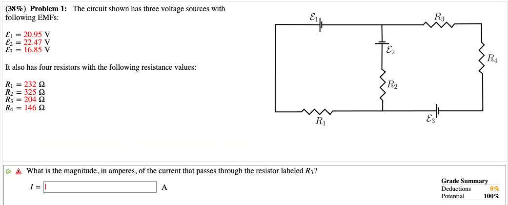 Solved (38\%) Problem 1: The circuit shown has three voltage | Chegg.com