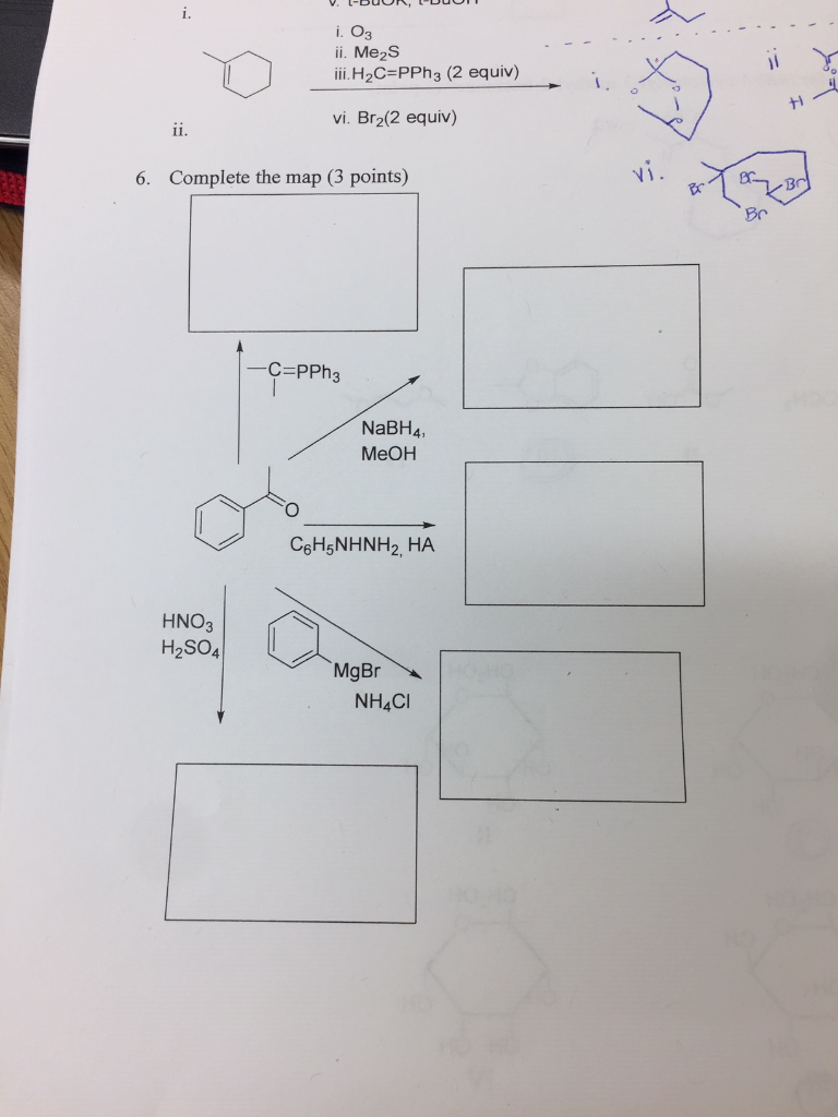 Solved i. O3 ii. Me2S ii. H2C PPh3 (2 equiv) vi. Br2(2 | Chegg.com