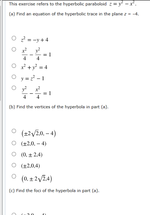 Solved This exercise refers to the hyperbolic paraboloid | Chegg.com