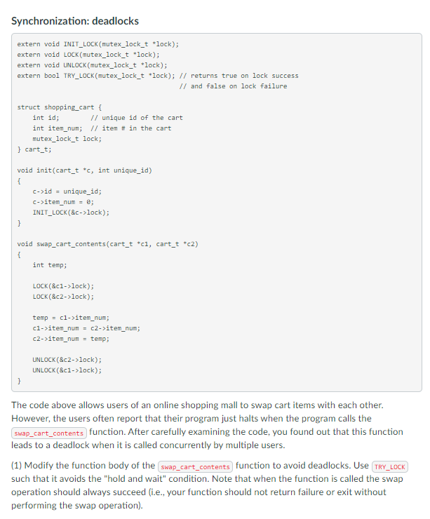 Solved Synchronization Deadlocks Extern Void Init Lock