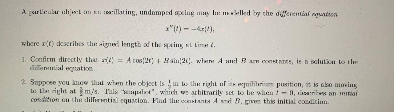 Solved A particular object on an oscillating, undamped | Chegg.com