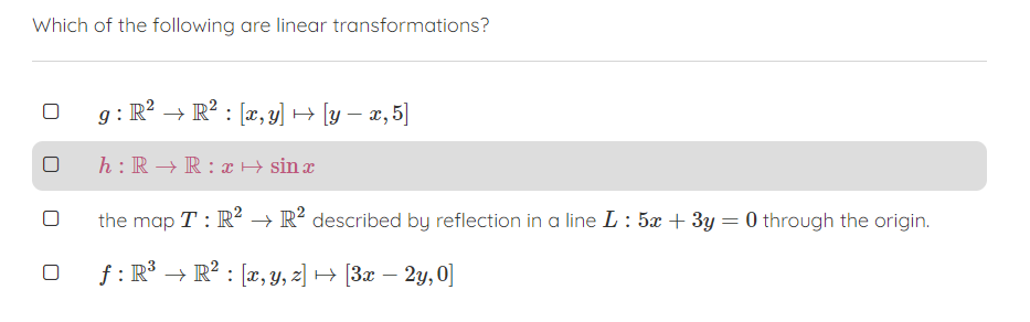 Solved Which of the following are linear transformations? g: | Chegg.com