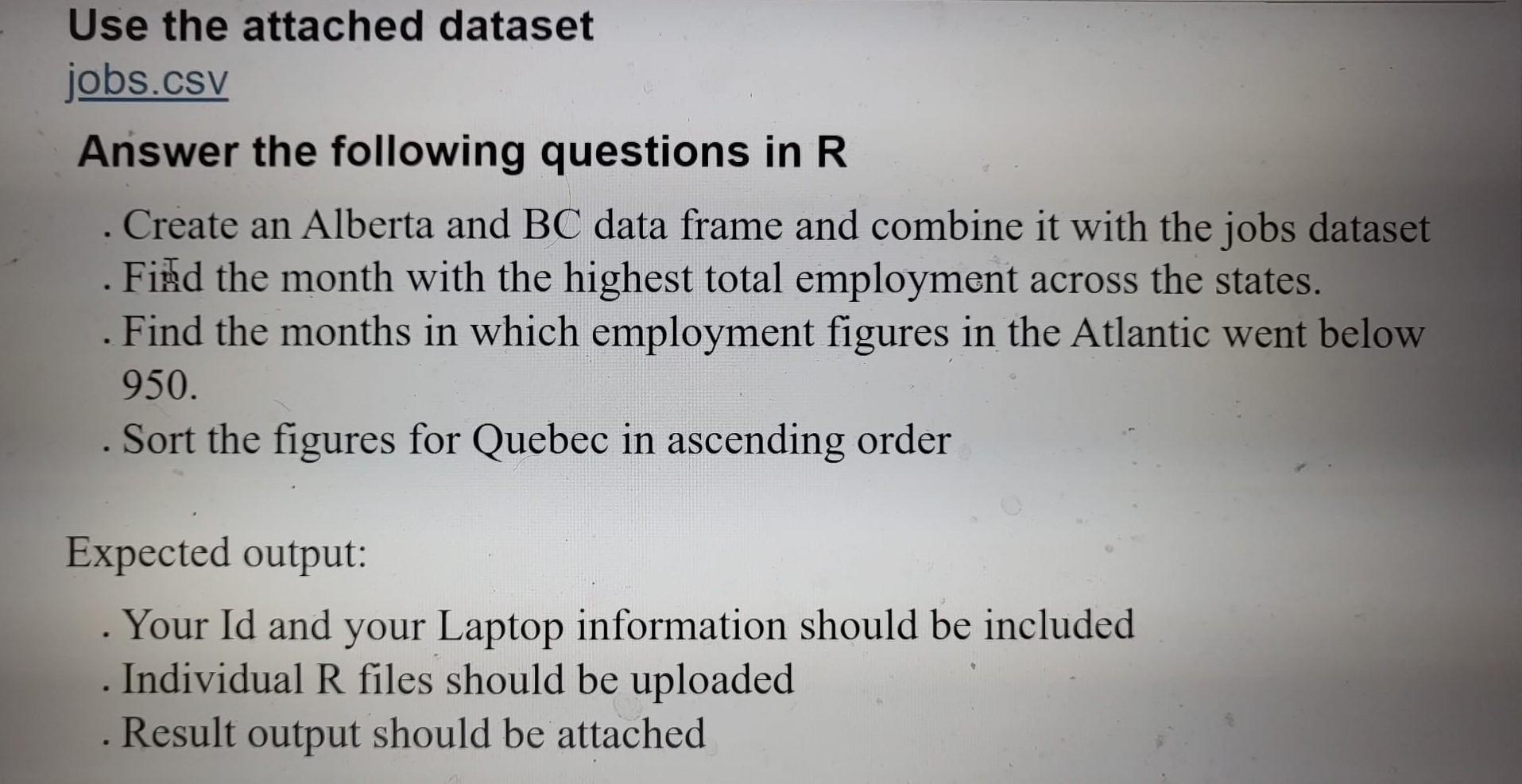 Solved jobs.csv Answer the following questions in R . Create | Chegg.com