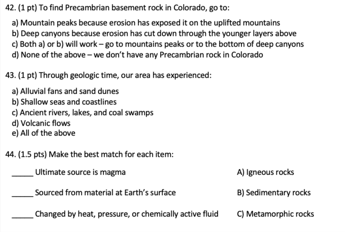 Solved 42. (1 pt) To find Precambrian basement rock in | Chegg.com