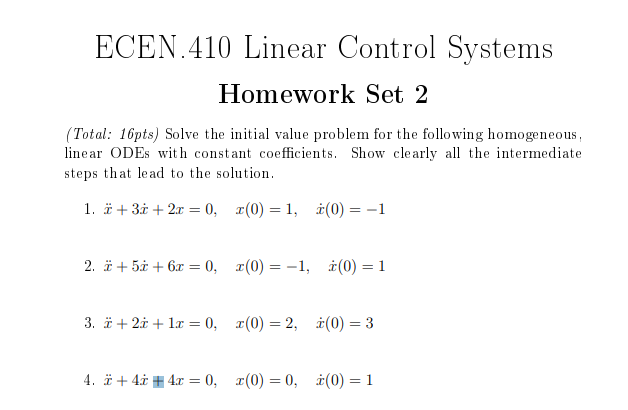 Solved ECEN.410 Linear Control Systems Homework Set 2 | Chegg.com