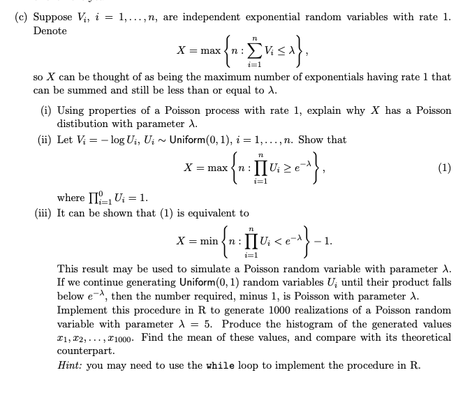 Solved (c) Suppose V₁, i = 1,...,n, are independent | Chegg.com