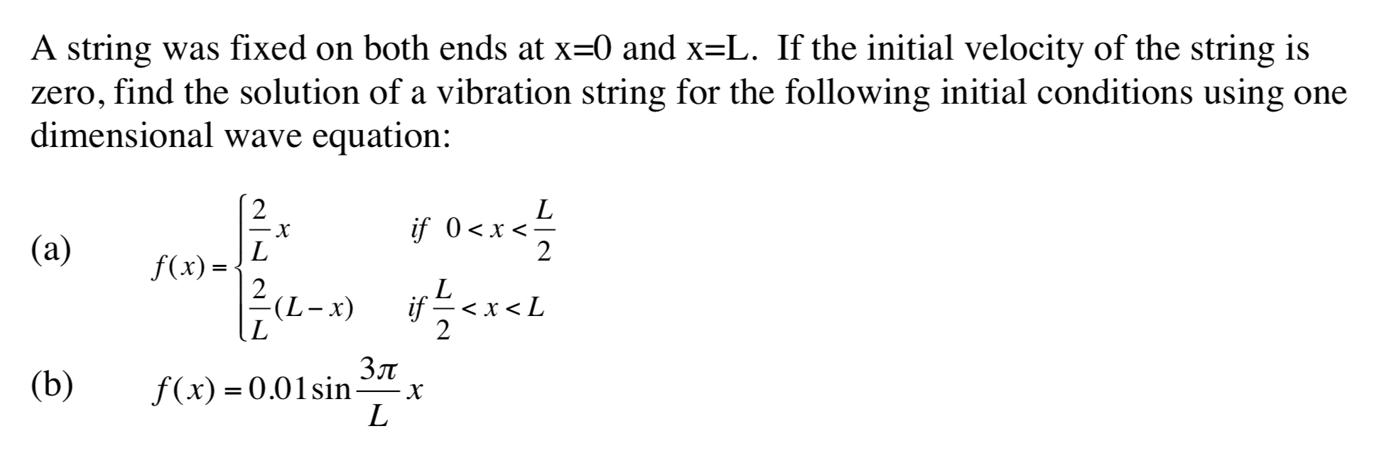 Solved A string was fixed on both ends at x=0 and x=L. If | Chegg.com