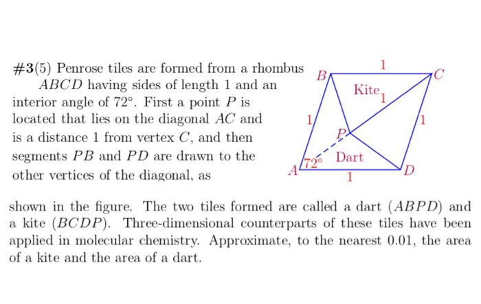 Solved #3(5) Penrose tiles are formed from a rhombus B ABCD | Chegg.com