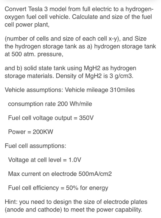 Convert Tesla 3 model from full electric to a | Chegg.com