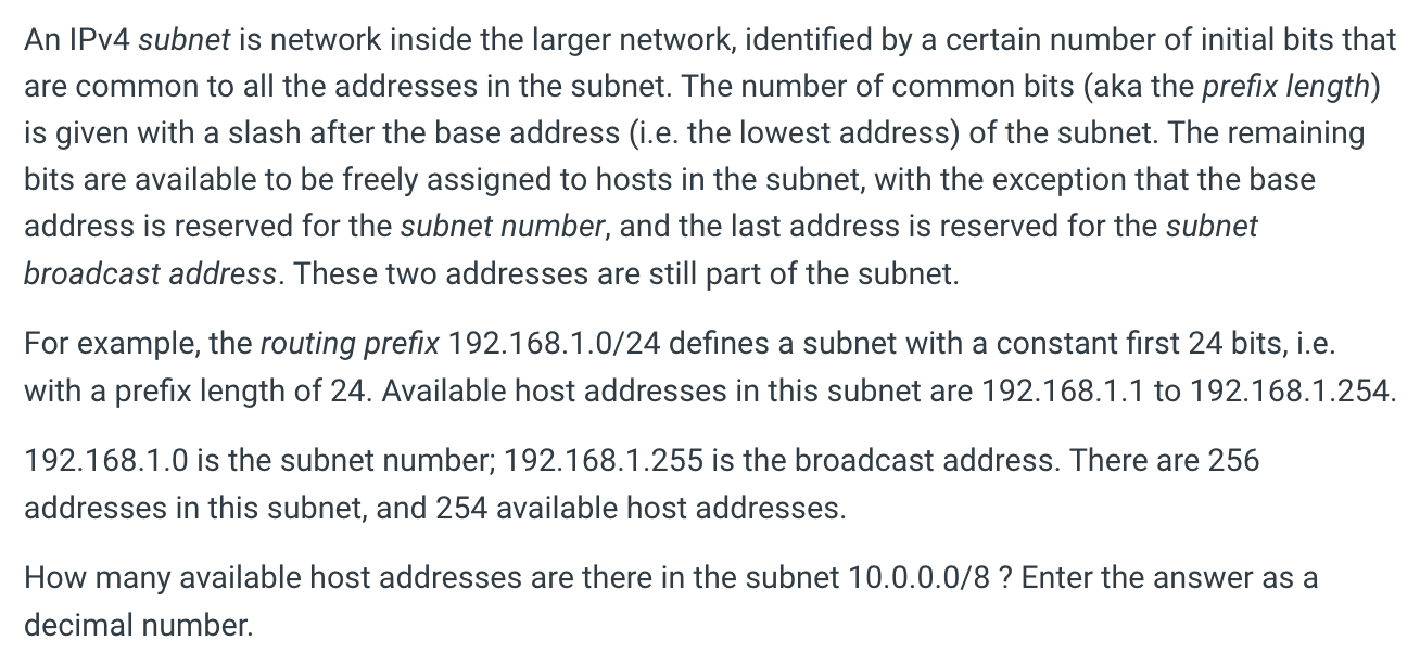 Solved An IPv4 subnet is network inside the larger network, | Chegg.com