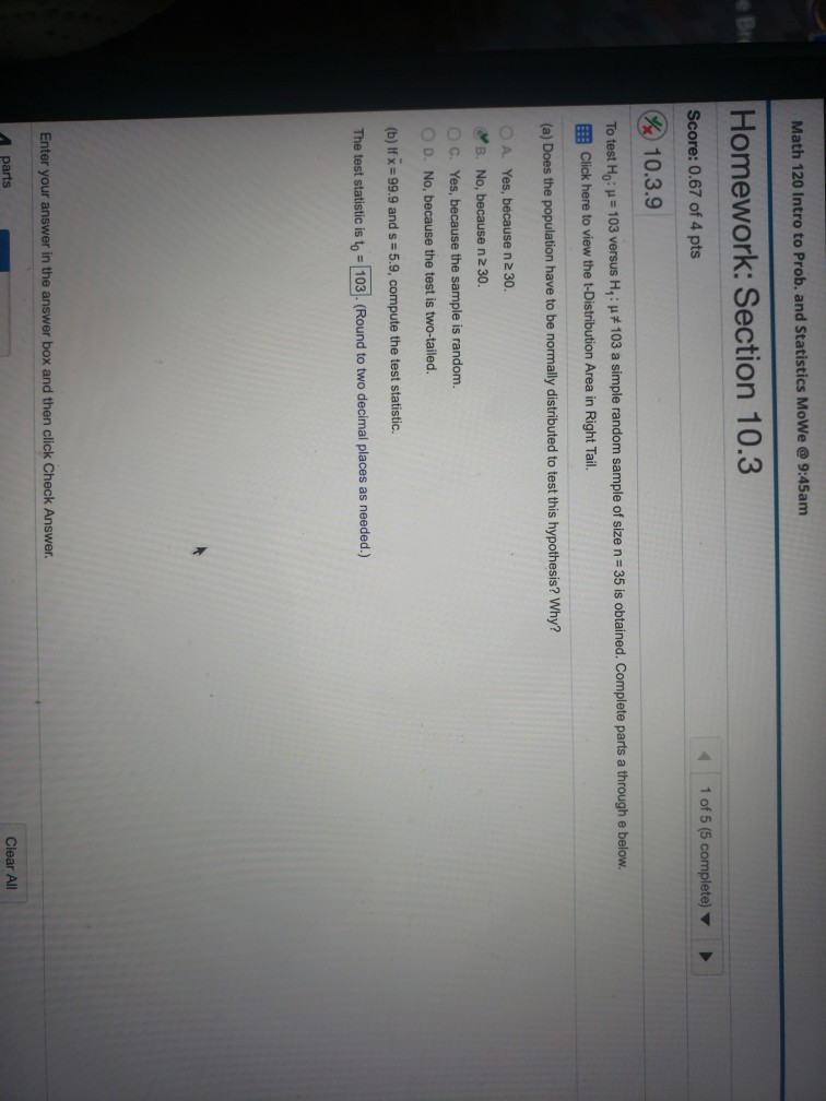 Solved Math 120 Intro to Prob. and Statistics MoWe @ 9:45am | Chegg.com