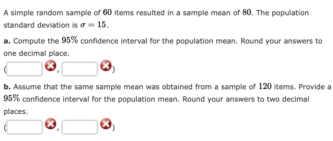 Solved A simple random sample of 60 items resulted in a | Chegg.com