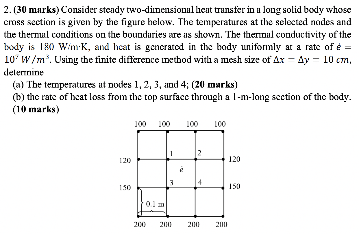 Solved Consider Steady Two Dimensional Heat Transfer In A 