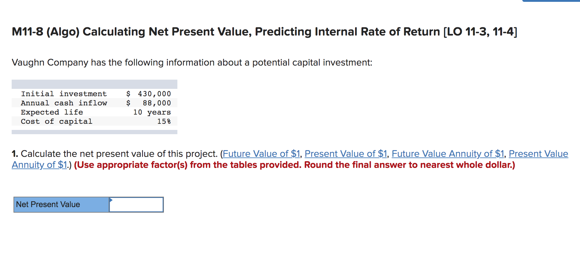 Solved M11-8 (Algo) Calculating Net Present Value, | Chegg.com