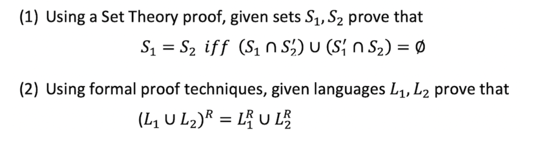Solved (1) Using a Set Theory proof, given sets S1, S2 prove | Chegg.com