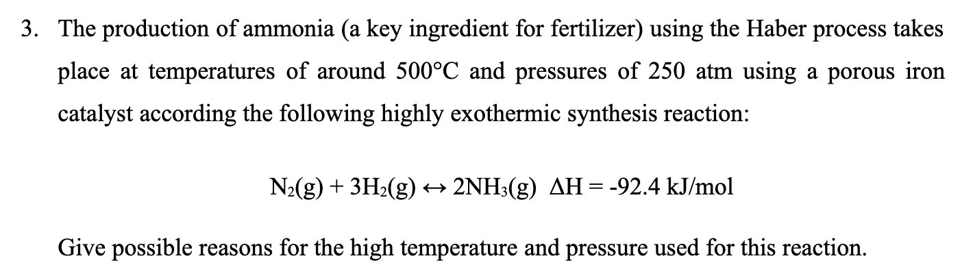 Solved The production of ammonia (a key ingredient for | Chegg.com