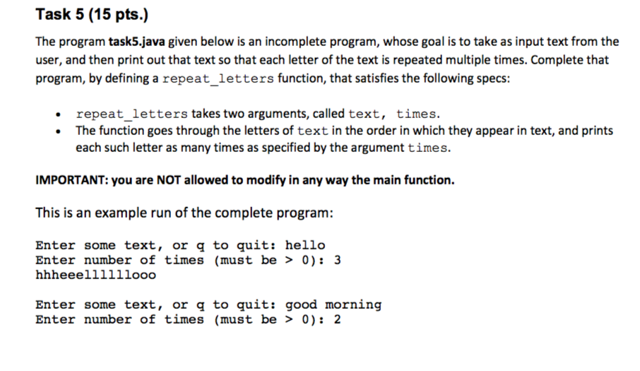 Solved Task 5 (15 pts.) The program task5.java given below | Chegg.com