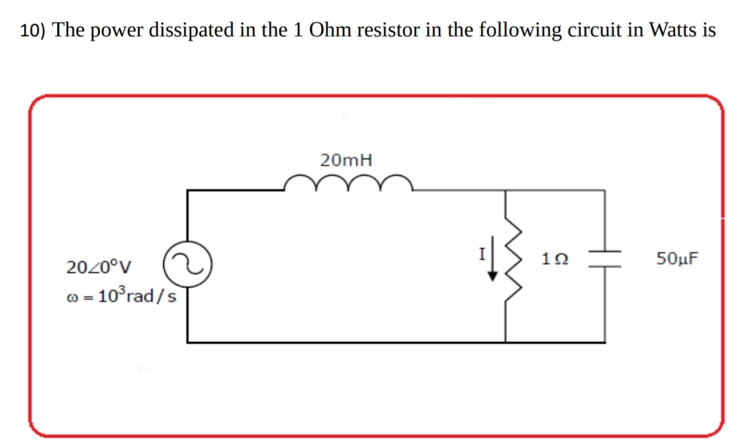 Solved The power dissipated in the 1Ohm resistor in the | Chegg.com