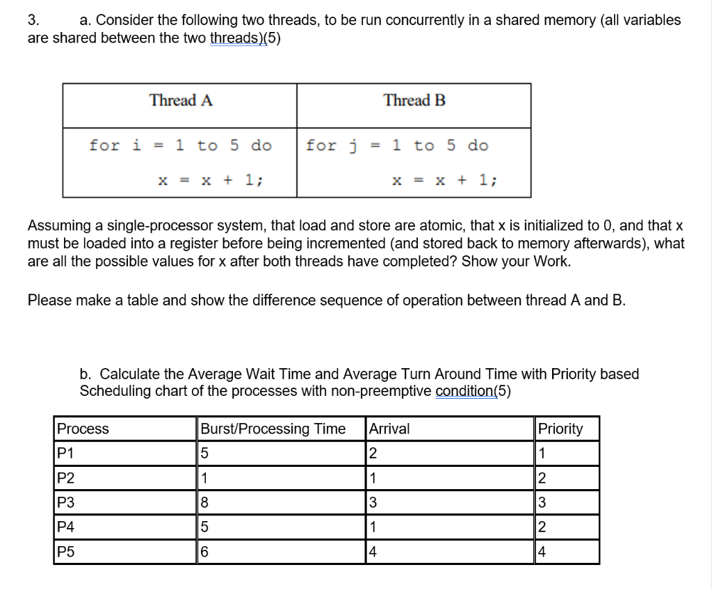 Solved 3. a. Consider the following two threads, to be run | Chegg.com