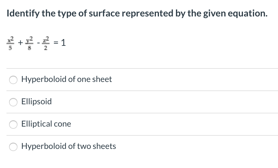 Solved Identify the type of surface represented by the given | Chegg.com