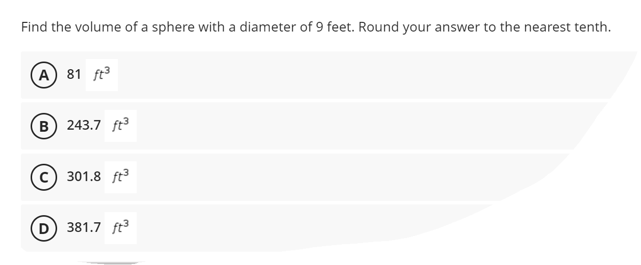 Solved Find the volume of a sphere with a diameter of 9 | Chegg.com