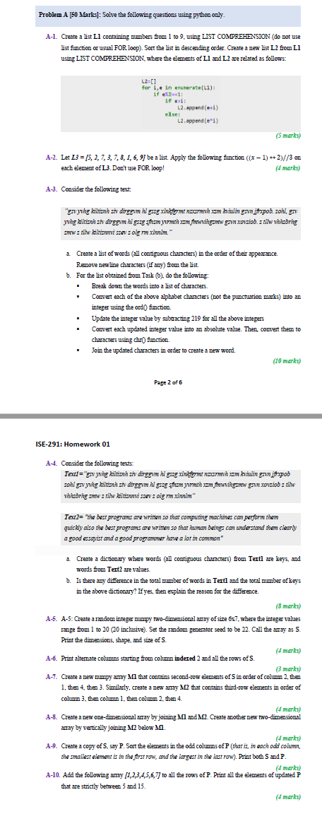 Solved A-1. Create a list Ll containing numbers from 1 to 9, | Chegg.com