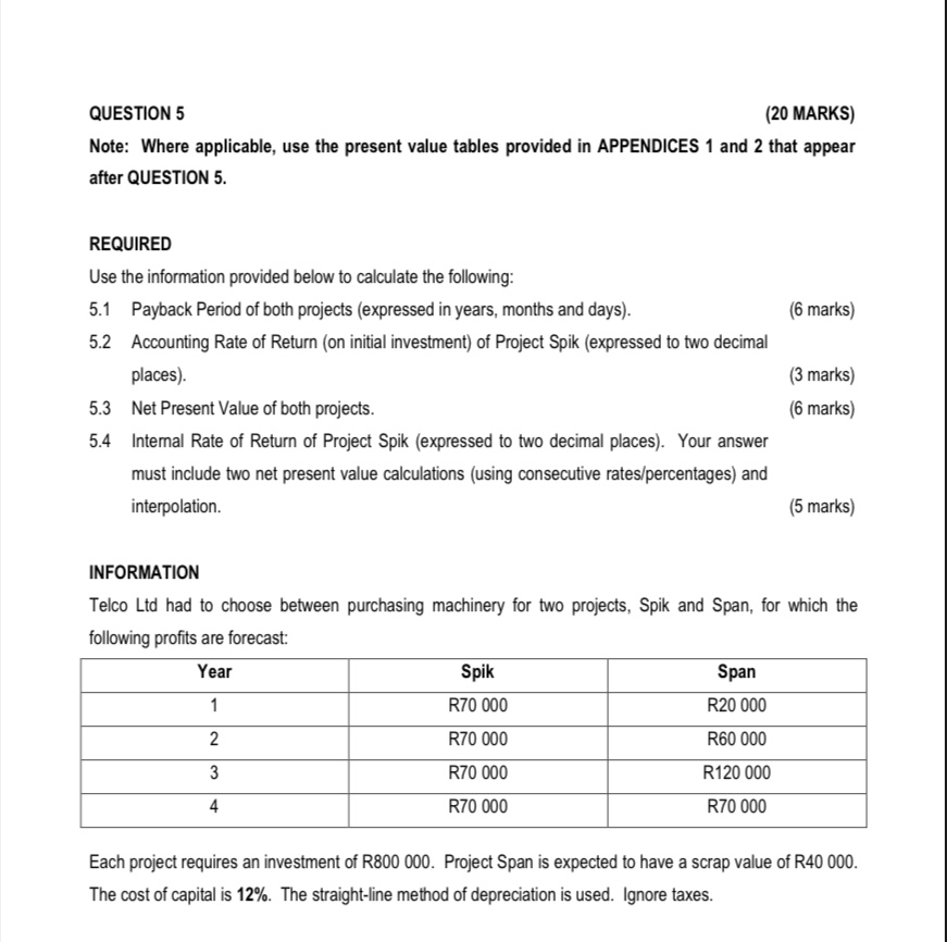 Solved QUESTION 5 (20 MARKS) Note: Where applicable, use the | Chegg.com