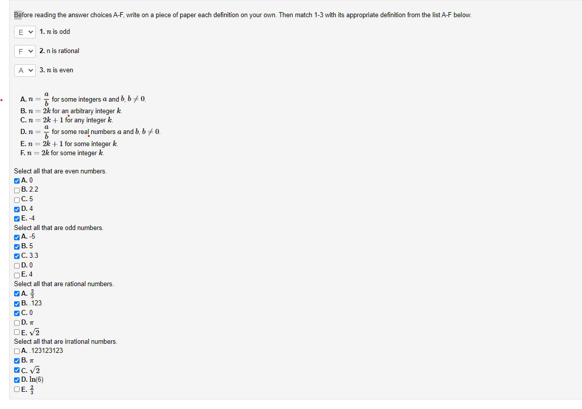 Solved Before reading the answer choices A-F, write on a | Chegg.com