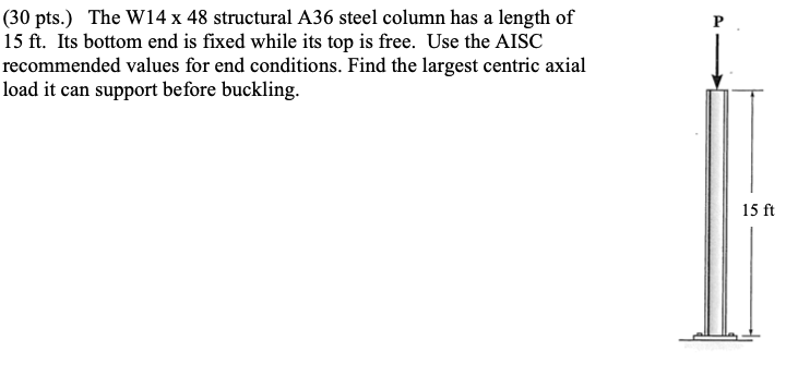 Solved (30 pts.) The W14 x 48 structural A36 steel column | Chegg.com