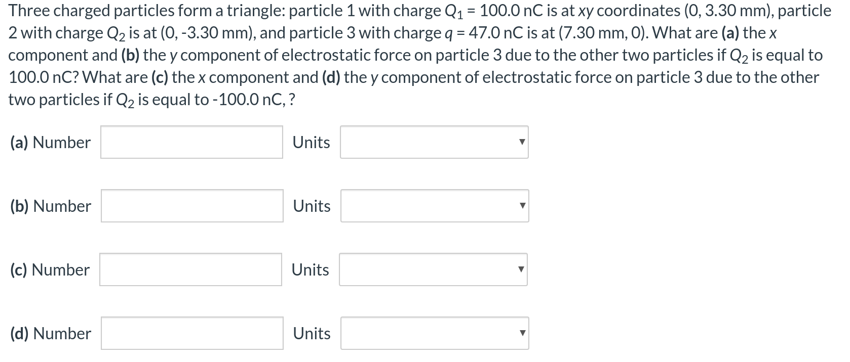 Solved Three charged particles form a triangle: particle 1 | Chegg.com